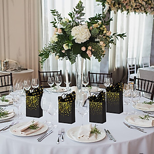 32 Pcs Black Gold Gift Bags New Years Eve Party Favor Bags 32 Pcs Black and Gold Tissue Paper for Gift Bags Gold Black Gift Bags with Handles New Years Eve Gift Bags with Stars Heart for Wedding