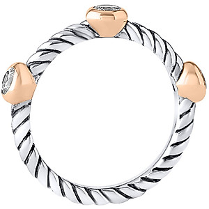 PEORA Cubic Zirconia 3-Stone Stackable Ring in Sterling Silver, Cable Rope Band for Women 2.1mm Sizes 9