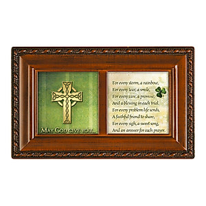 Cottage Garden May God Give Rainbow for Every Storm Woodgrain Rope Trim Jewelry Music Box Plays Amazing Grace