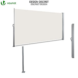 VOUNOT Side Awning Retractable, Outdoor Privacy Screen for Garden, Balcony, Terrace, 55'' H x 118'' L, Beige