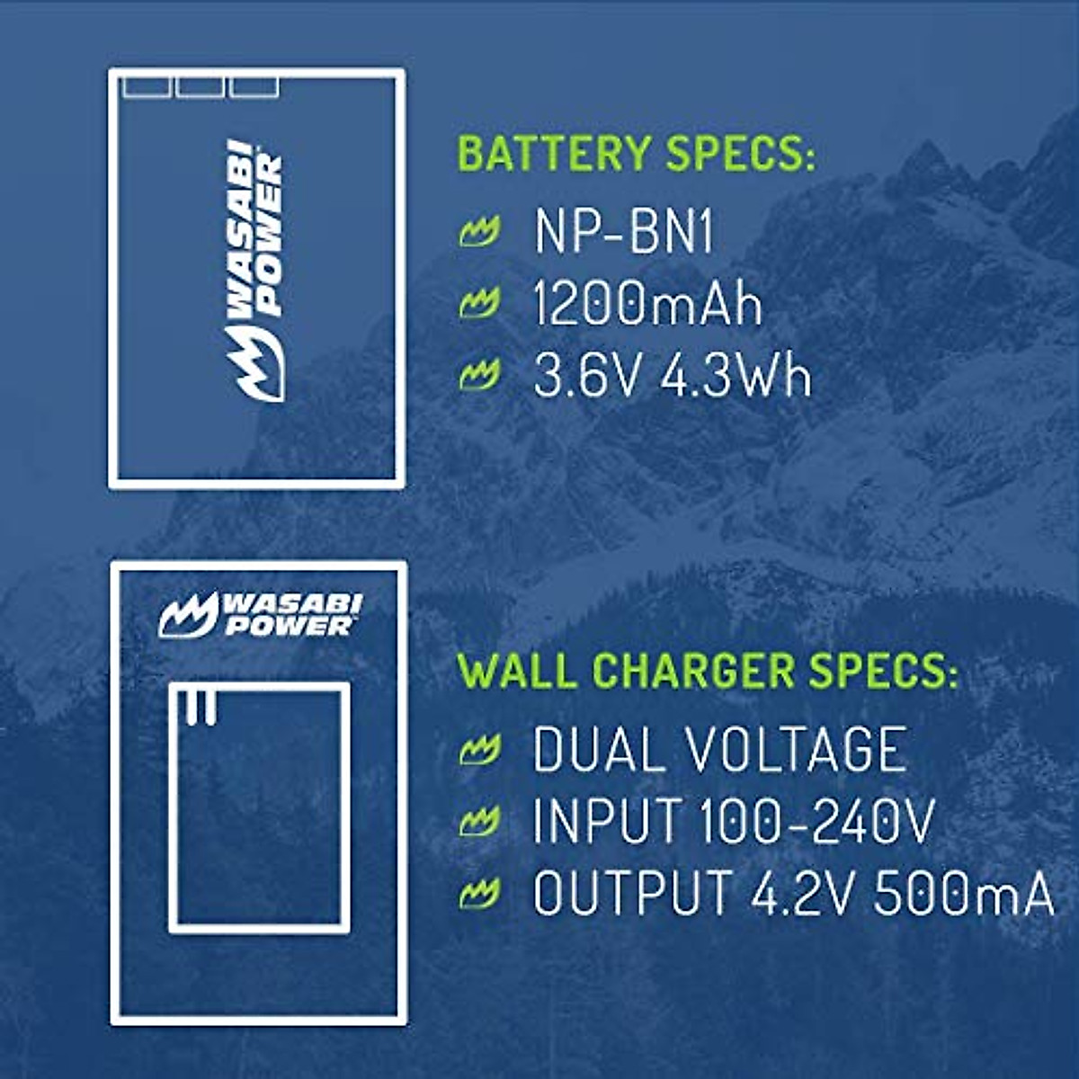 Wasabi Power Battery (2-Pack) and Charger for Sony NP-BN1 and Sony Cyber-shot DSC-QX10, DSC-QX100, DSC-T99, DSC-T110, DSC-TF1, DSC-TX5, DSC-TX7, DSC-TX9, DSC-TX10, DSC-TX20, DSC-TX30, DSC-TX55, DSC-TX66, DSC-TX100V, DSC-TX200V, DSC-W310, DSC-W320, DSC-W33