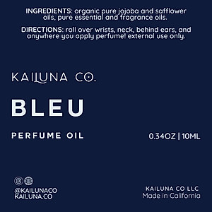 Bleu for Men Perfume Roll On with Essential and Fragrance Oils and Organic Jojoba Oil, Alcohol Free, Eau de Toilette, Made in California