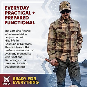 Vertx Last Line Mens Long Sleeve Plaid Flannel Tactical Shirt with Pockets built for Concealed Carry, CCW, Outdoor, Overlanding, and Daily Wear, Barren Large