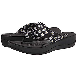 Clarks Women's Arla Glison Flip-Flop, Black Textile With Daisies, 8