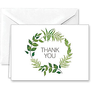 Paper Frenzy Elegant Ferns Thank You Note Cards and Envelopes - 25 pack