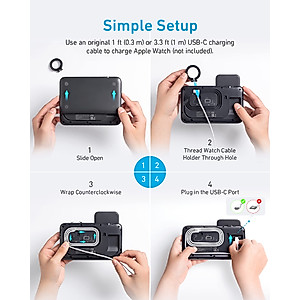 Anker Wireless Charger Stand, Foldable 3-in-1 Stand with Adapter, for iPhone 13, AirPods, Apple Watch (Works with Original USB-A Cable, Not Included)