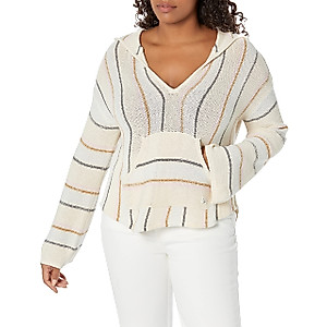 Billabong Women's Bonfire Hooded Baja Pullover Sweater, Whitecap, Large