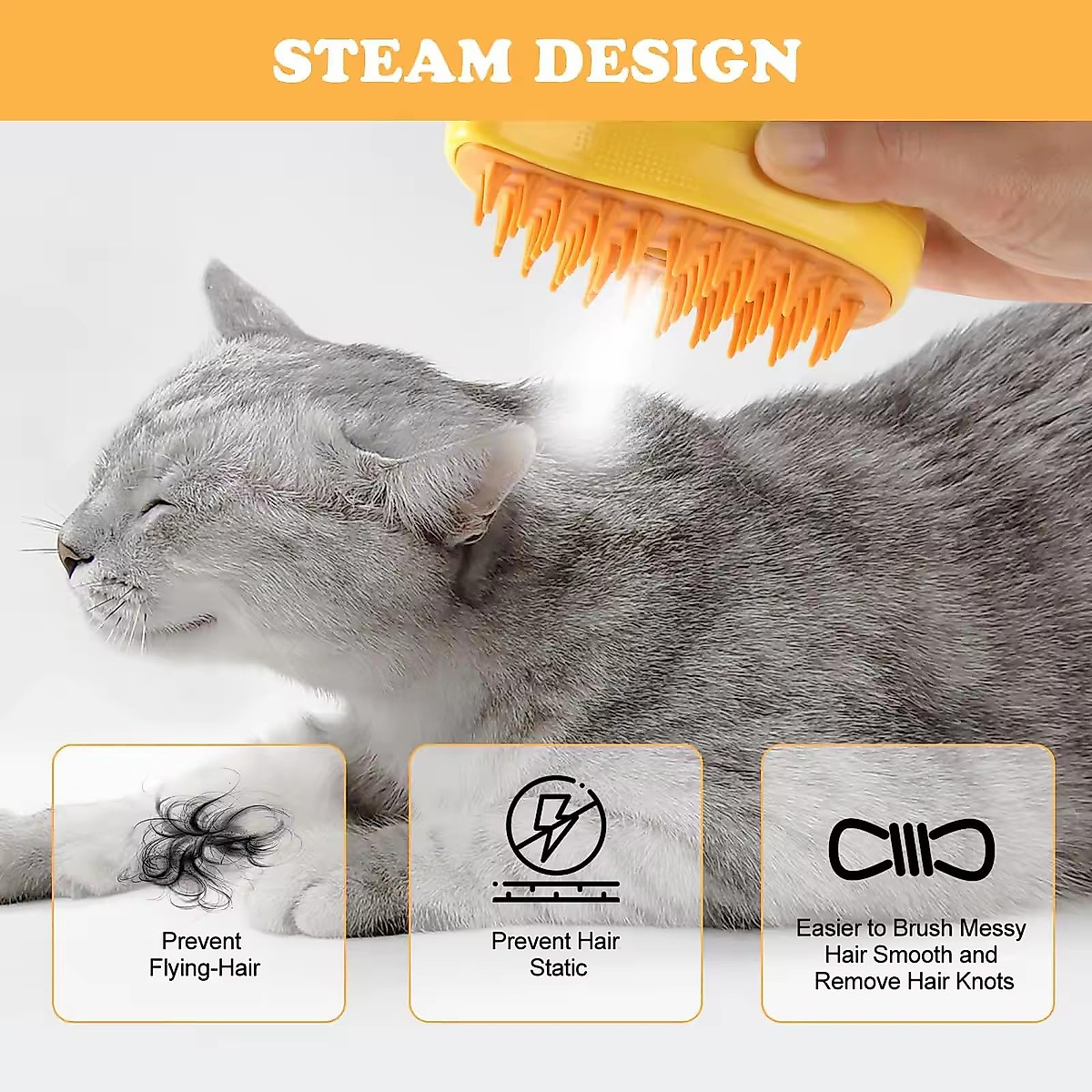 New 3 In1 Steamy Pet Cat Brush Cleanser Vapor, Cat Steam Brush, Cat Hair Brush with Steamer,Steaming Pet Hair Brush, Pet Cat Comb with Steam, Spray Comb for Cats, Steam Pet Brush for Dogs Cats