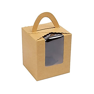 NPLUX Cupcake Boxes,60pcs Single Cupcake Carrier with Window Inserts for Bakery Wrapping(Brown)