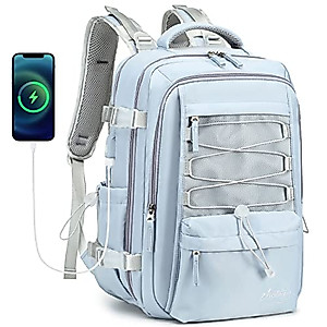 Travel Backpack for Women Men 15.6 Inch Laptop Backpacks with USB Port Carry on Bag Airline Approved Large College School Bookbags Waterproof Work Business Sport Rucksack Casual Daypack (Blue)