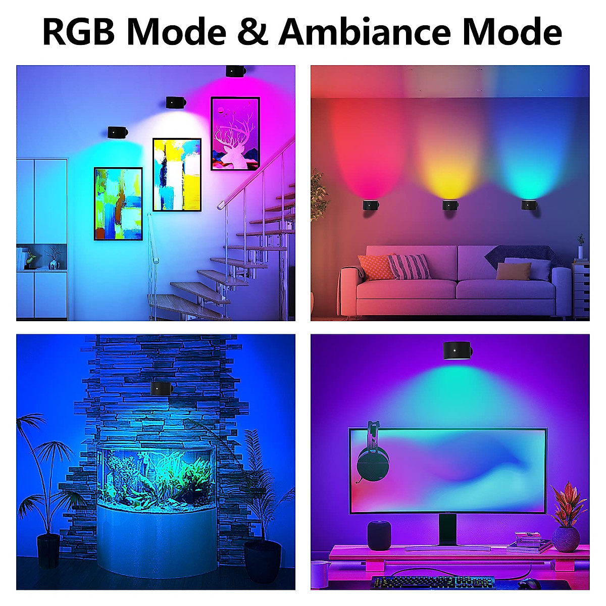 Smart Wall Sconces, Koopala LED Mounted Lamps with 3 Lighting&RGB&Ambiance Mode, APP&Touch Control, Stepless Dimming, 360°Rotate, Cordless Light Rechargeable Battery for Reading Bedside