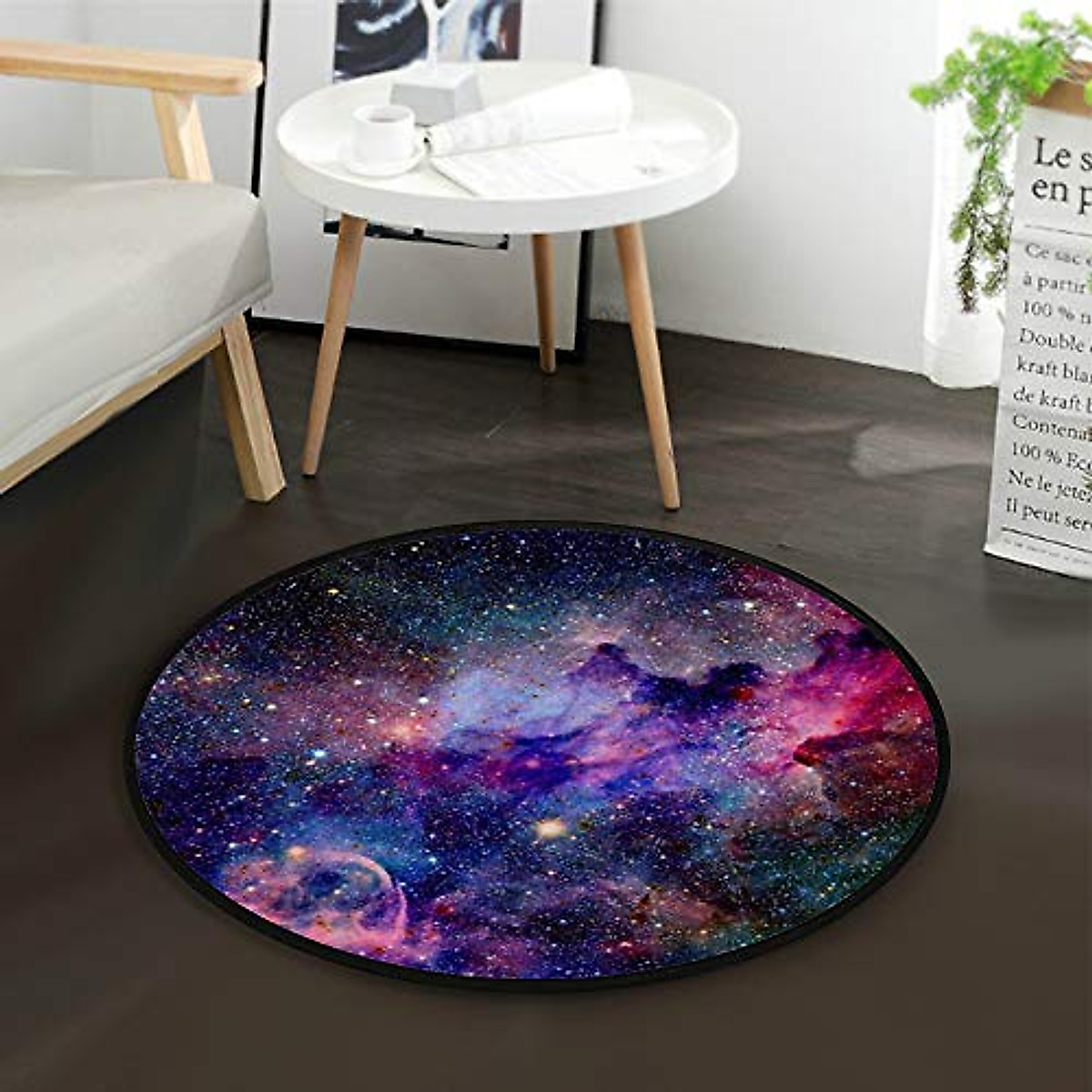 My Daily Colorful Galaxy Star and Nebula Universe Round Area Rug for Living Room Bedroom Kids Playing Rug Polyester Yoga Floor Mat 3' Diameter