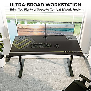 EUREKA ERGONOMIC 63 Inch Large Manual Height Adjustable Gaming Computer Desk, Home Office Studio Table Dual 3 Monitor Curved Edge Gifts 60 + w/Full Desk Mouse Pad Controller Stand Cup Headset Holder