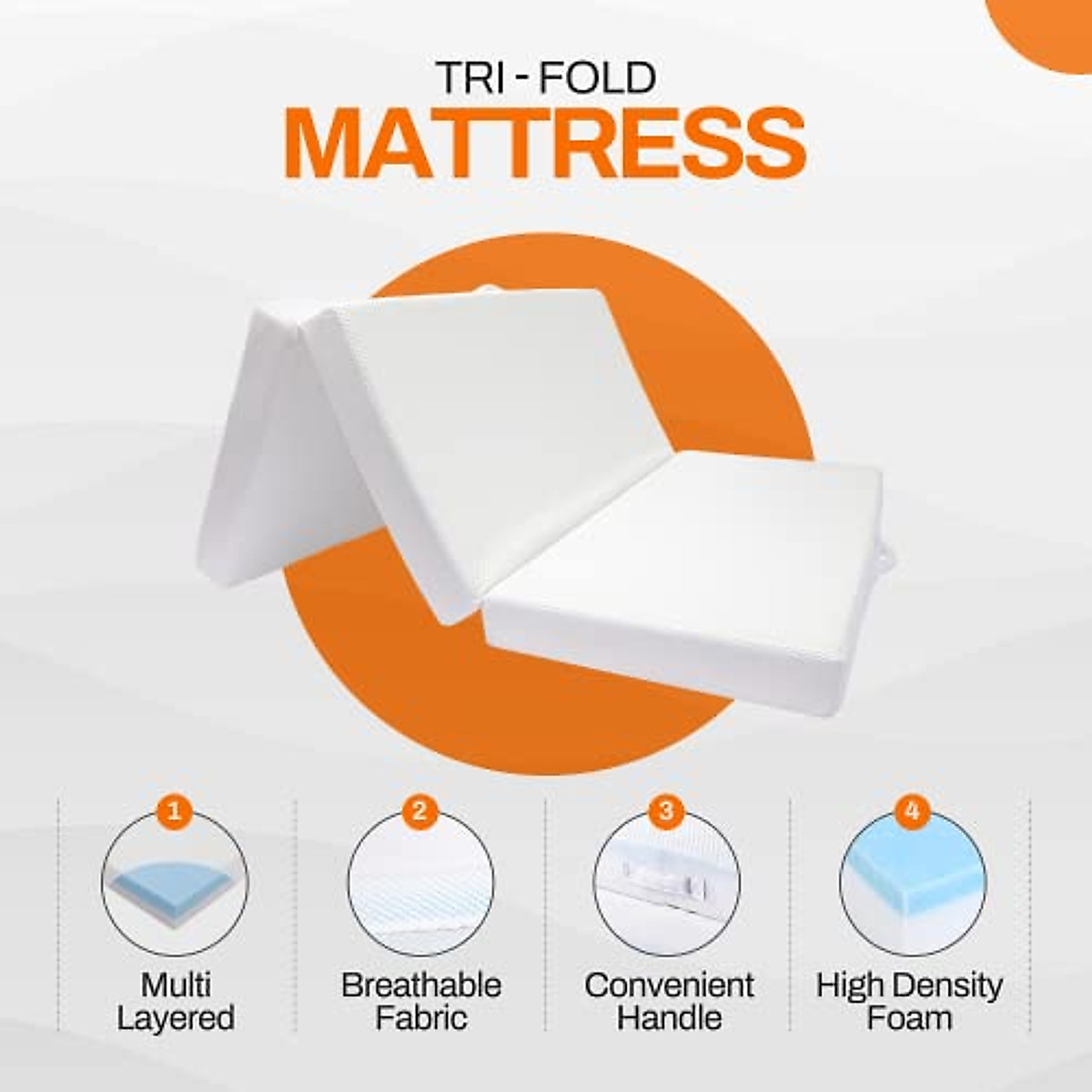 Cheer Collection Tri-Fold Memory Foam Mattress - 4" Thick Gel Infused Foam Folding Bed for Guests, Queen Size - 58" x 78"