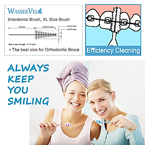Wasser Vela 16pcs XL Size Orthodontic Interdental Brush, 4 Handle Colors, Clean Between Teeth and Braces, Flexible Handle and Durable Wire, Easy to Use and No Break (Started Pack)
