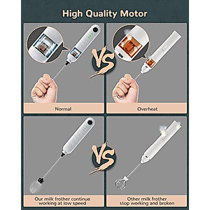 Milk Frother Handheld, USB Rechargeable Milk Foam Maker with 3 Stainless Whisks, Mini Blender Mixer 3 Speeds Adjustable for Coffee, Latte, Cappuccino, Matcha, Hot Chocolate, Egg, White