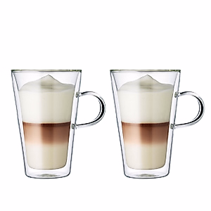 Bodum 13.5 oz Canteen Insulated Glass Mug, Double Wall High Heat Borosilicate Glass, 2 Pack