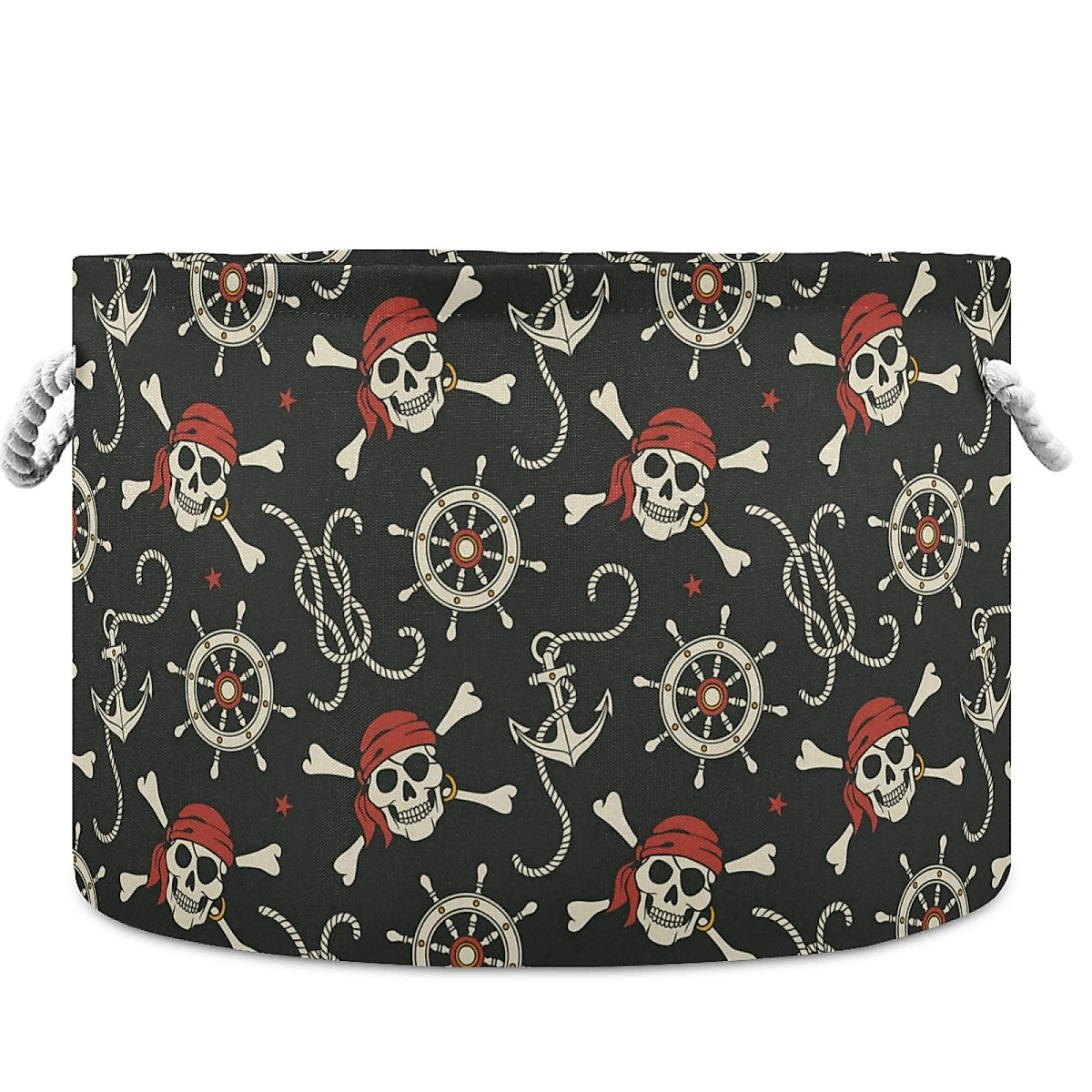 visesunny Collapsible Large Capacity Basket Skull Pirates Anchor Clothes Toy Storage Hamper with Durable Cotton Handles Home Organizer Solution for Bathroom, Bedroom, Nursery, Laundry,Closet