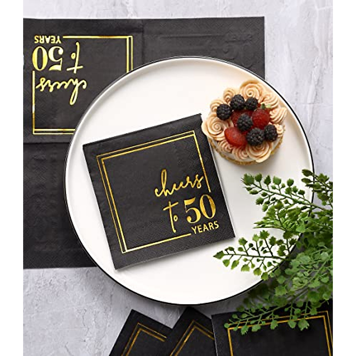 Cheers to 50 Years Cocktail Napkins - 50PK - 3-Ply 50th Birthday Napkins 5x5 Inches Disposable Party Napkins Paper Beverage Napkins for 50th Birthday Decorations Wedding Anniversary Black and Gold