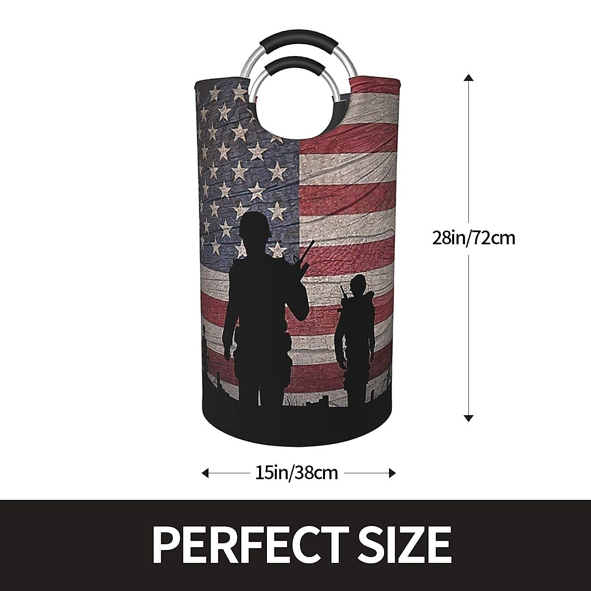 YISUMEI Laundry Basket with Handles Clothes Hamper Collapsible Durable Dirty Clothes Storage Laundry Organizer Vintage American Flag Soldier Pattern (Red and Black)