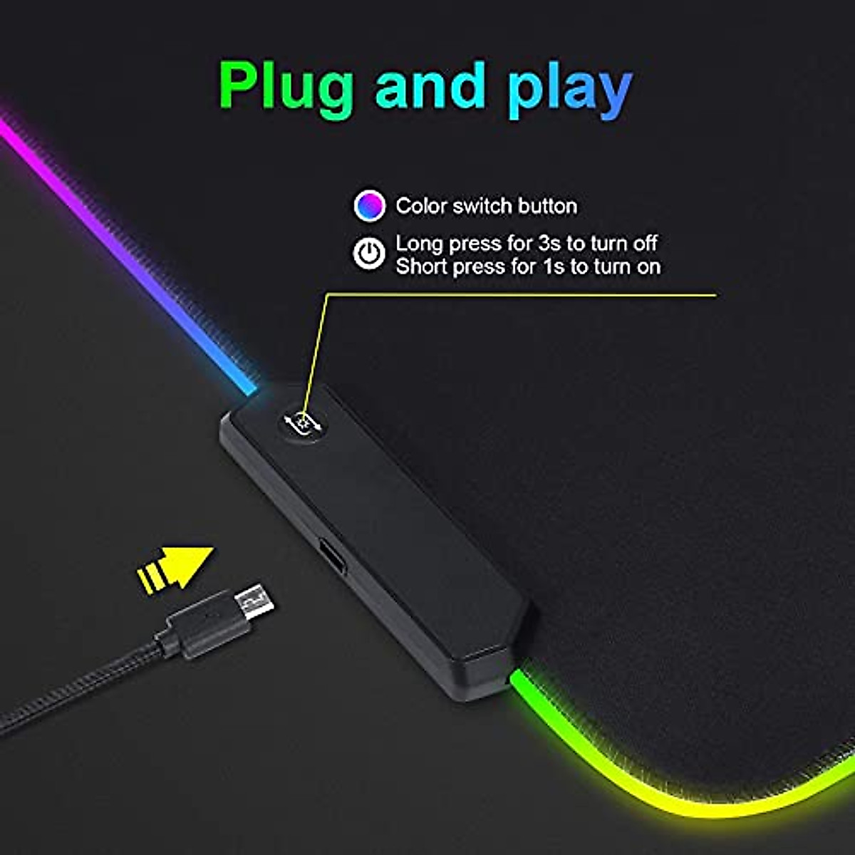 YXLILI RGB Mouse Pad, Led Gaming Mouse Pads 13.8" X 9.8" with 12 Lighting Modes, Anti-Slip Rubber Base Mousepads Water Resistant Mouse Mat for Wireless Computer Mouse for Office Home Gaming Working