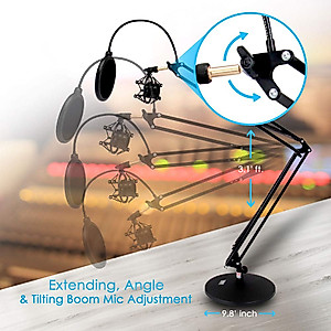 Pyle Dual Suspension Springs and Metal Extension Support Arms, Maximum Mic Arm Extension Distance: 3.1’ ft, Maximum Mic Arm Extension Dst: 3.1’ ft.- Pyle PMKSH24, Black