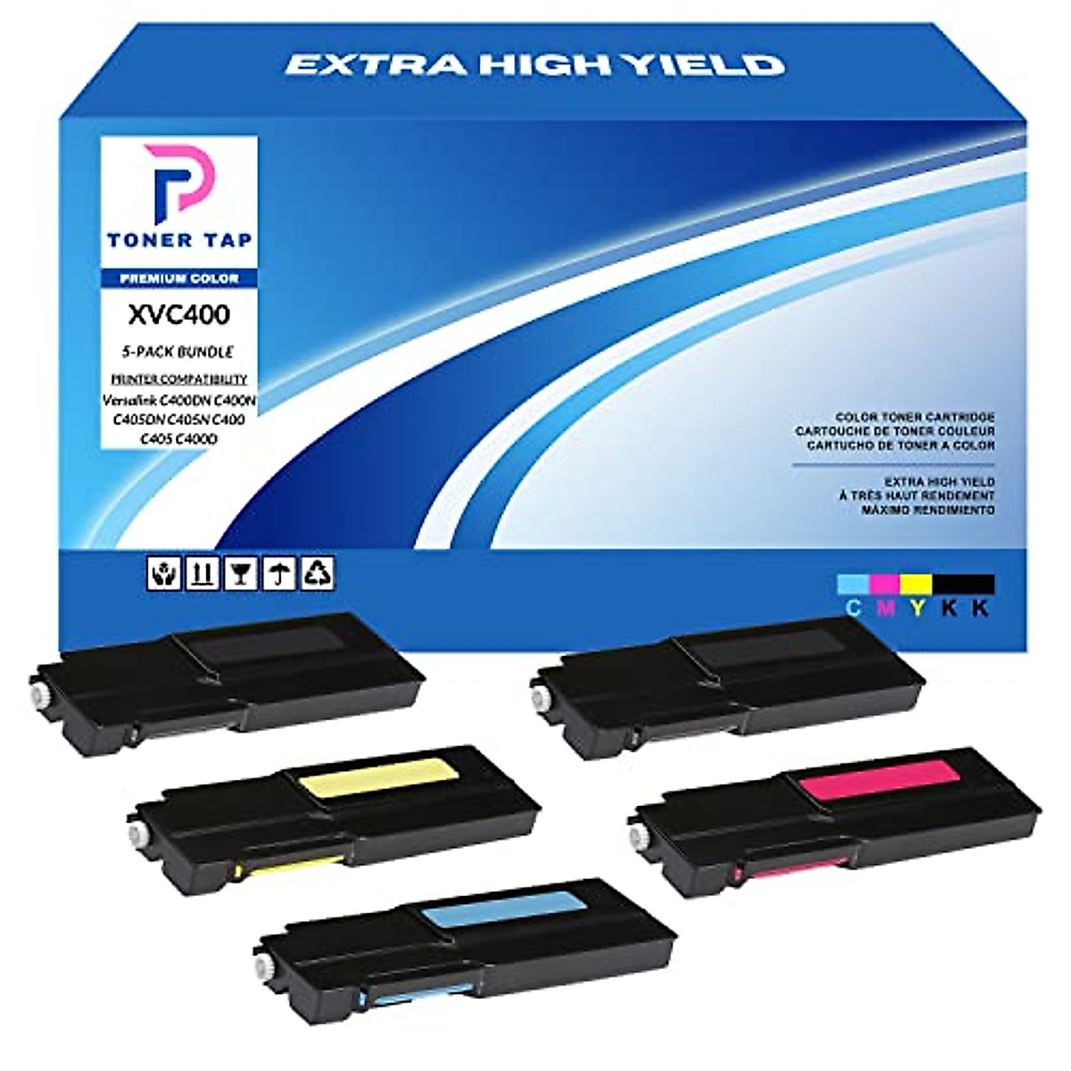 Toner Tap Extra High Yield for Versalink C400DN C400N C405DN C405N C400 C405 C400D (5-Pack Bundle) 106R03524 106R03526 106R03527 106R03525 Remanufactured Color Cartridges