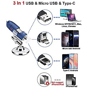 Jiusion 2K HD 2560x1440P USB Digital Microscope for Android Cellphone and Tablet Windows Mac Linux, 40X to 1000X Magnification Endoscope Handheld Mini Magnifier Camera for Coin Facial Skin Scalp