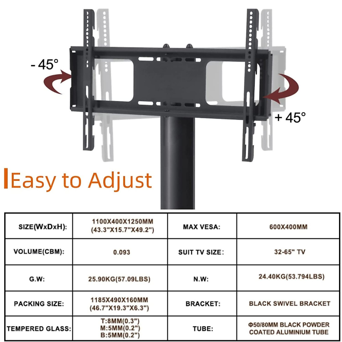 Swivel Corner Floor TV Stand with Mount for 32 37 43 47 50 55 60 65 inch Flat Curved Screen TVs, Adjustable 3-Tier Tempered Glass Storage Television Stand with Cable Management, Max VESA 600X400mm