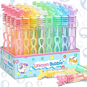 32 Piece Mini Unicorn Bubble Wand with Display Box, Pastel Unicorn Party Favors for Kid, Toddler Girl Birthday Parties Decoration, Goodie Bag Stuffers Supplies, Bubbles Gift Toy Bulk, Carnival Prizes