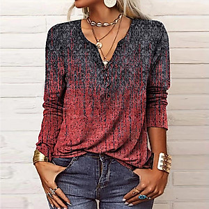 SMIDOW Womens Ethnic Style Long Sleeve Tops 2024 Trendy Spring Shirts v Neck Loose Comfy Pullover Tops Blouse Dressy Casual