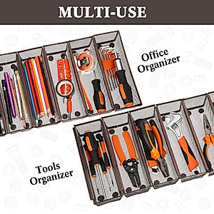 12 Set Mesh Drawer Organizer Steel Drawer Cabinet Metal Utensil Organizer Silverware Holder Cutlery Flatware Utensil Storage for Kitchen Office School Desktop, 9 x 3 x 2 Inches, Brown