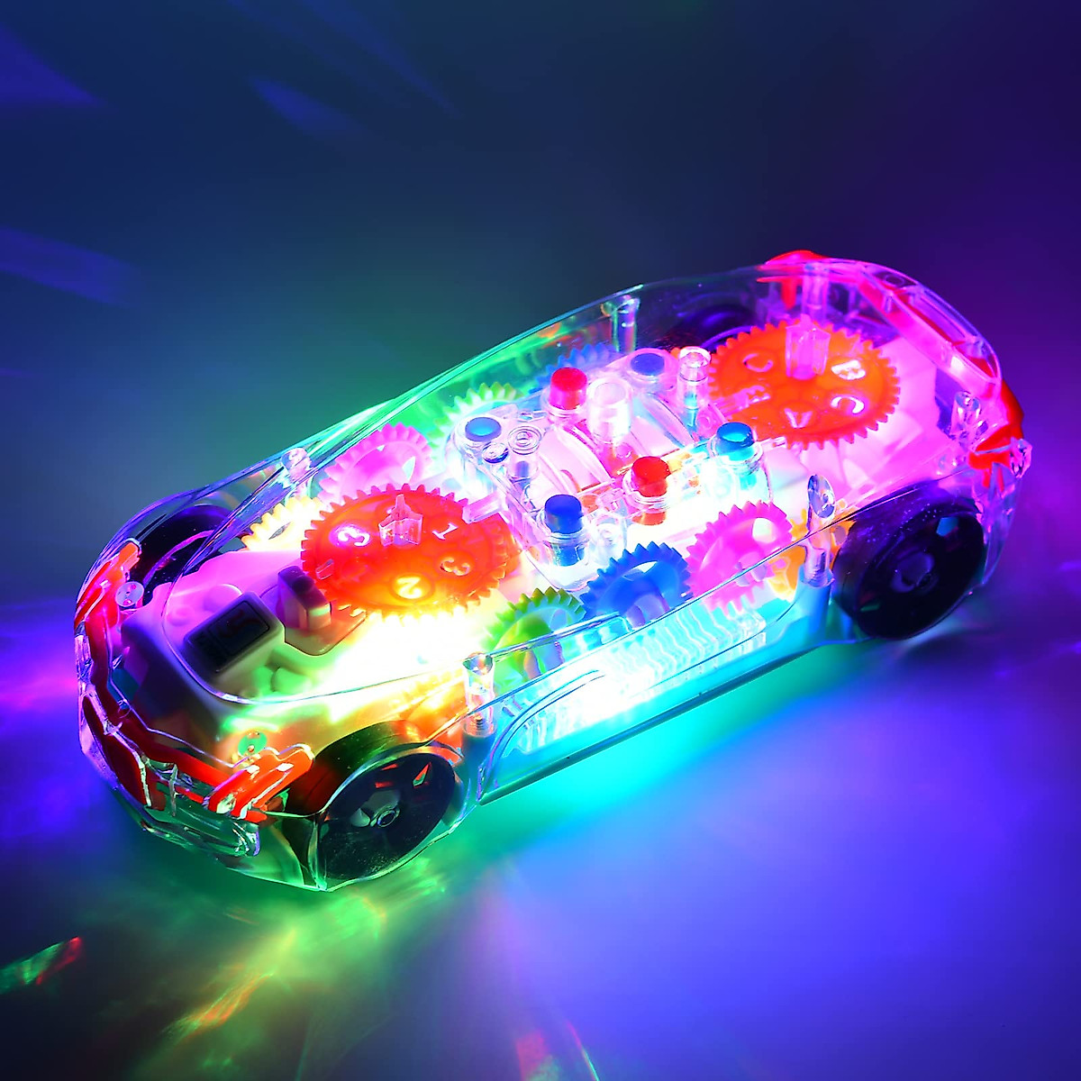 ABK Transparent Toy Car - with Visible Colored Moving Gear System, Light and Sound Transparent Electric Car Toy Light Music LED Light Effects (Sport Car)