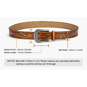 CR Western Belts for Women - 1.5" Leather Cowgirl Belt for Jeans Pant - Country Belts for Women with Big Vintage Buckle