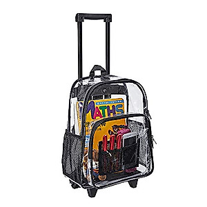 Rolling Clear Backpack, Heavy Duty Cold-Resistant Security Transparent PVC Backpack with Wheels