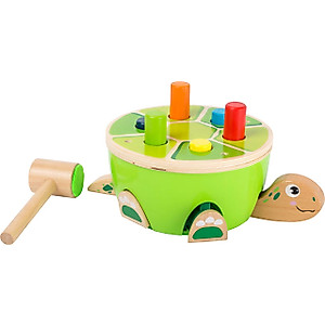Small Foot Wooden Turtle Hammering Game - Toy Designed for Kids, Ages 18 Month & Up
