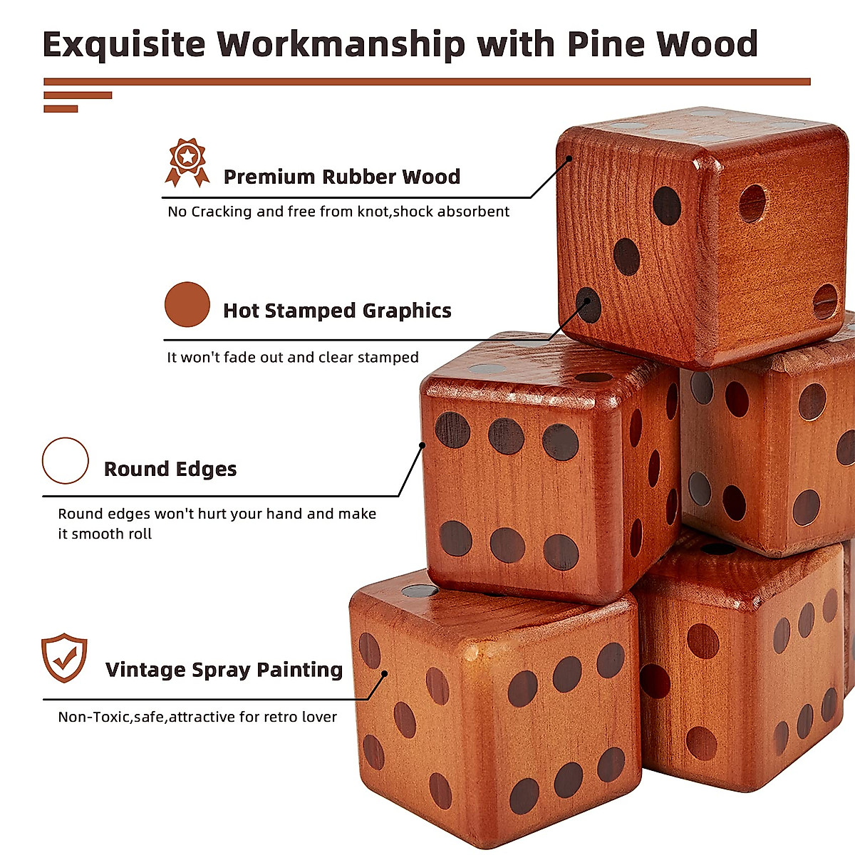 SpeedArmis Giant Wooden Yard Dice Set - Large Lawn yatzee Game with Scoreboard - Outdoor Beach Backyard Games for Teens Adults Family (Including Carry Bag)