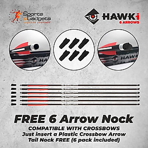 Hawki Carbon Arrow PCP 376gr 12 Arrows Bolts with 100 gr Field Tip for Hunting PCP Air Guns or Crossbows with Free 12 Pack Arrow Tail Nock