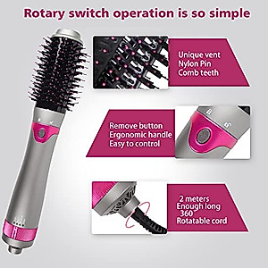 6 in 1 Hair Dryer Brush, Blow Dryer Styler with Negative Ionic Electric Hot Air, Detachable Hair Straightener & Curly Comb, Gifts for Women & Girlfriends, Gray and Pink