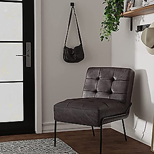 eLuxurySupply Armless Accent Chair | Upholstered Modern Living Room Chair with Metal Frame and Elegant Pintucking | Premium, Comfortable High Density Foam Cushion | Easy Assembly | Faux Black Leather