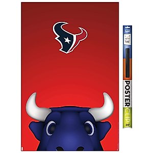 Trends International NFL Houston Texans - S. Preston Mascot Toro 20 Wall Poster, 22.375" x 34", Premium Poster & Clip Bundle