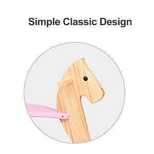 KRAND Wooden Rocking Horse Baby Ride On Toy for Toddler Rocking Horse Classic Design with Pedal and Safe backrest for Toddlers (Pink)