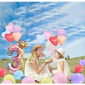 40-Inch Rainbow Gradient Number 3 Crown Balloons Set, 3rd Birthday Decorations, 3rd Birthday Balloons for 3th Anniversary decorations. (birthday balloon 3)