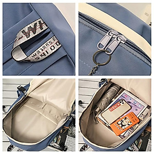 MININAI Preppy Backpack with Cute Monkey Pendant Cool Chain Aesthetic College Backpack Japanese Harajuku Alt Emo Laptop Bag (One Size,White)