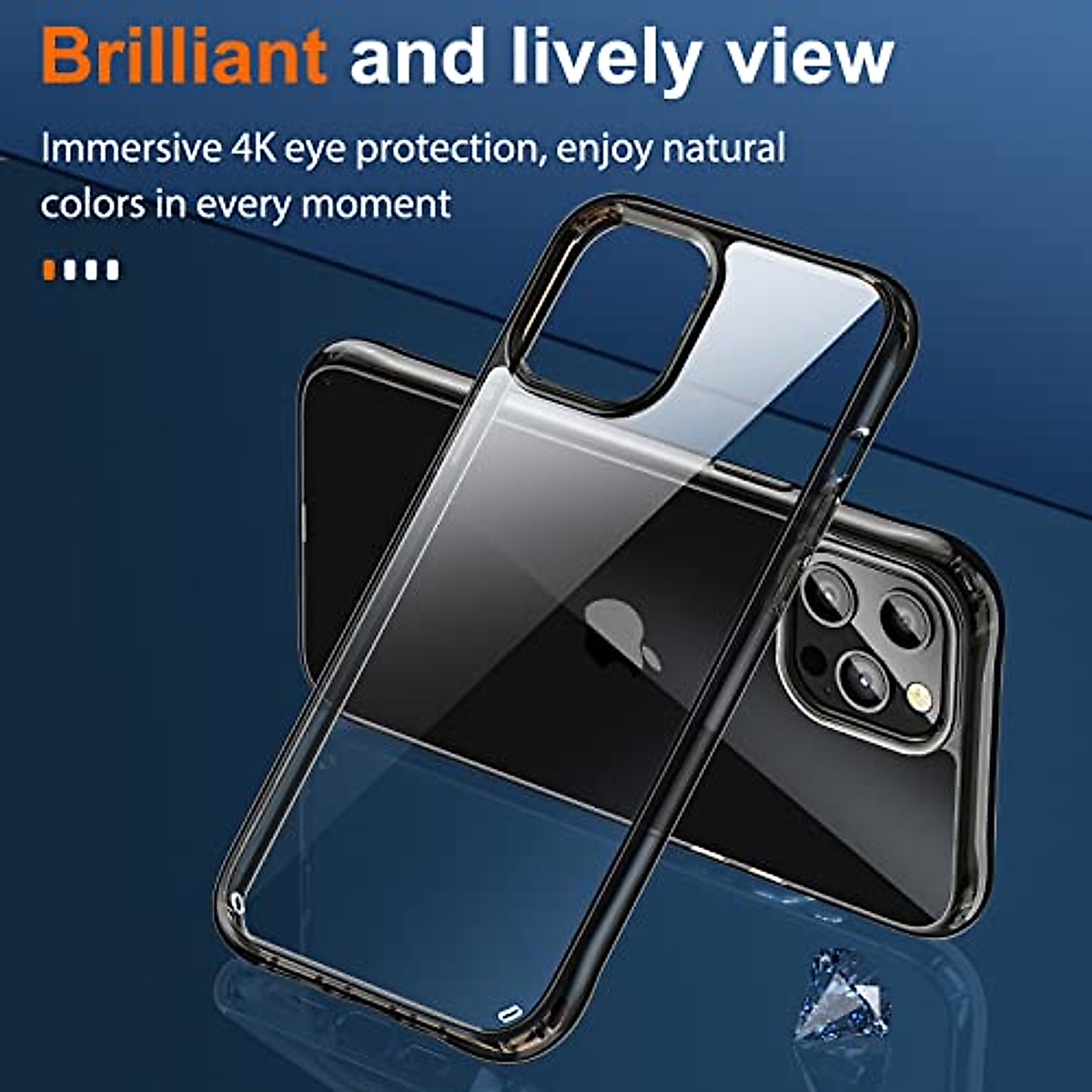 UniqueMe [5 in 1 Design for iPhone 12 Pro Max 6.7 inch Case, 2 Pack Screen Protector Tempered Glass + 2 Pack Camera Lens Protector, [Non-Yellowing] Shockproof Ultra Thin Protective Cover-Clear Black