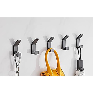 ALORE Bathroom Towel Hooks, Space Aluminum Coat Hook Robe Coat and Bath Brush Hook for Bath Kitchen Garage Hotel, Modern Heavy Duty Wall Mounted, Pack of 5(Black)