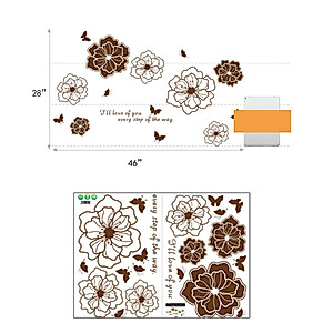 Amoda Brown Wall Stickers Hollow Out Flowers Wall Paper Removable DIY Art Decor Wall Sticker Murals for Kids Girls Bedroom,Living Room TV Background