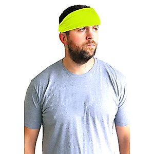 Kenz Laurenz Performance Headband Moisture Wicking Athletic Sports Head Band Wide Head Band Sweatband - Workout, Soccer, Softball, Basketball (Neon Yellow) One Size
