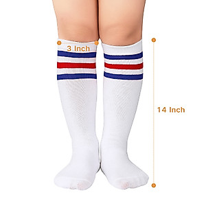 Kids Soccer Socks Toddler Knee High Tube Socks Three Stripes Cotton Uniform Sports Stocking for Girls Boys Halloween Socks 1 Pack Black Orange