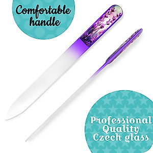 GLADZY 3D Czech Glass Nail File with Case - Crystal Nail File for Natural Nails - Double Sided Etched Surface- Professional Nail Care Tool - Manicure Nail Shaper - Ethically Made in EU